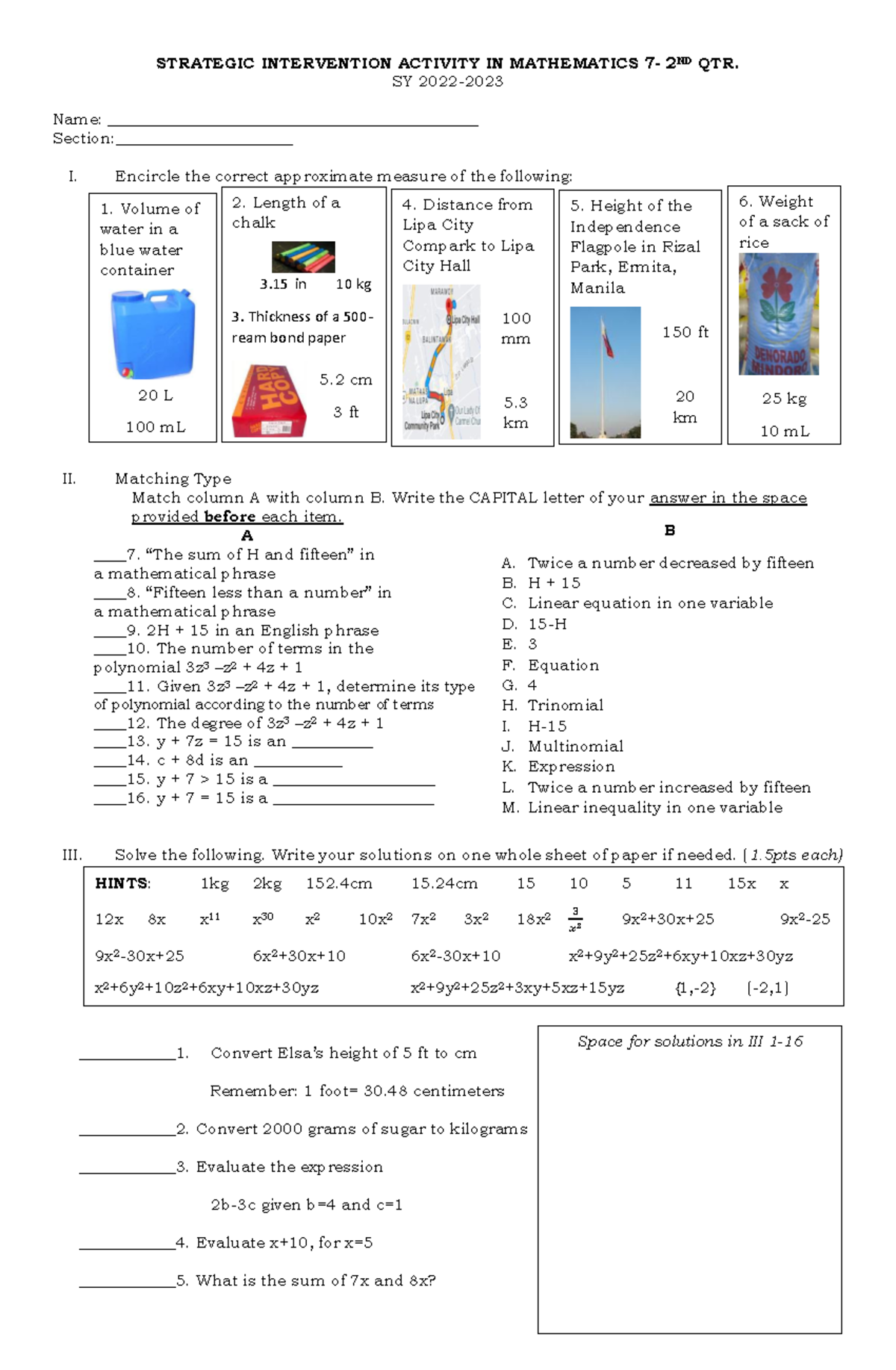 MATH 7 2022 2023 2ND Periodical Reviewer - STRATEGIC INTERVENTION ...