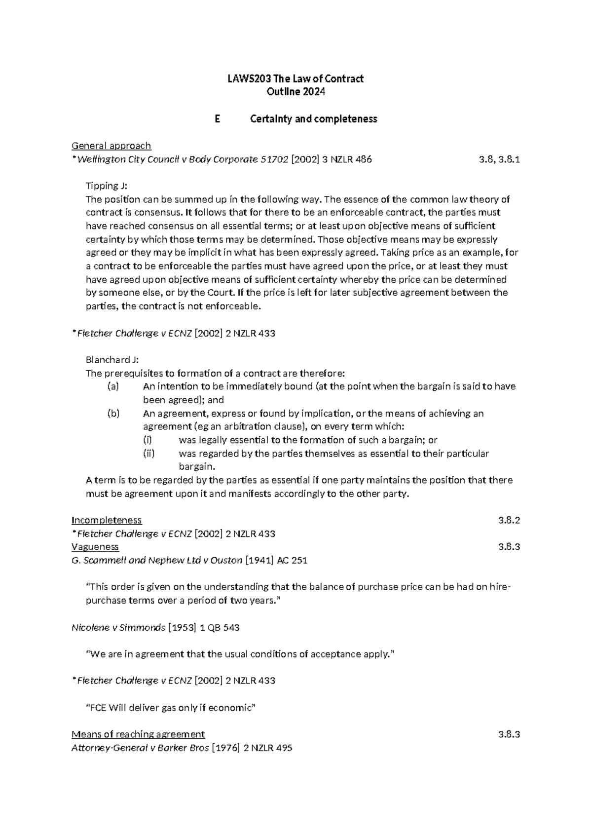 E Certainty and completeness - LAWS203 The Law of Contract Outline 2024 ...