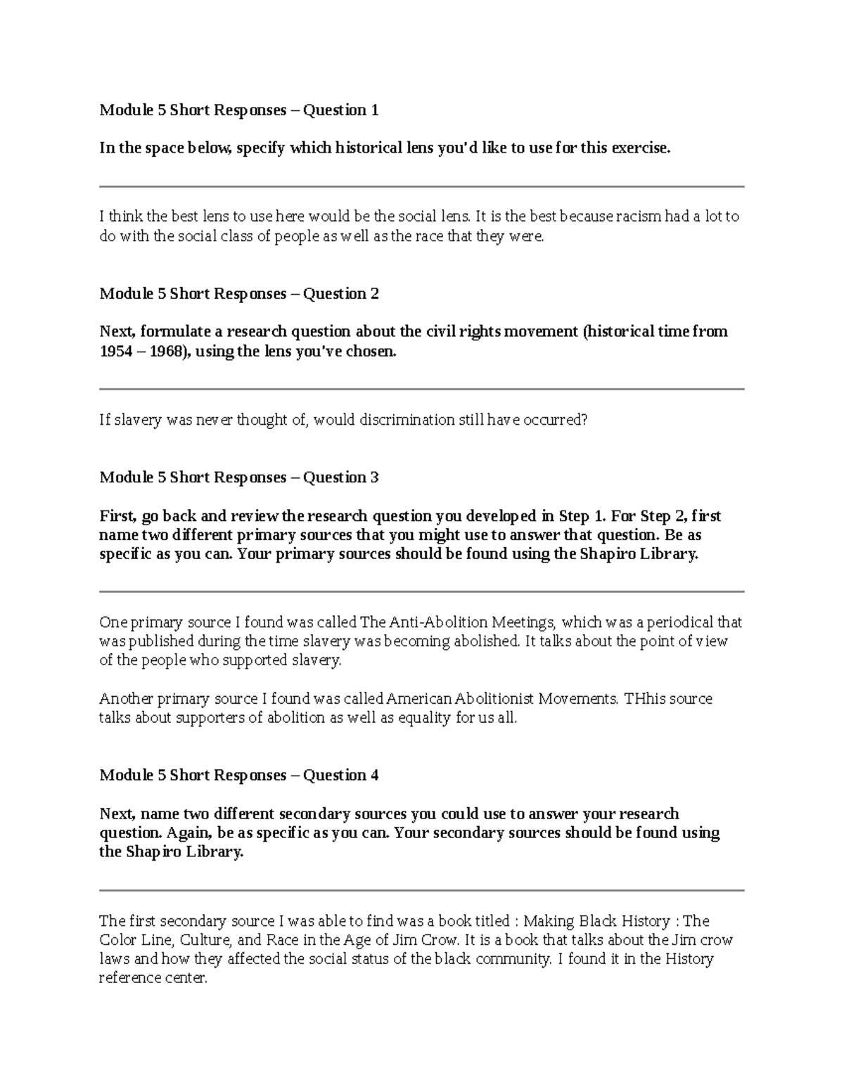 Module 5 short responses - Module 5 Short Responses – Question 1 In the ...