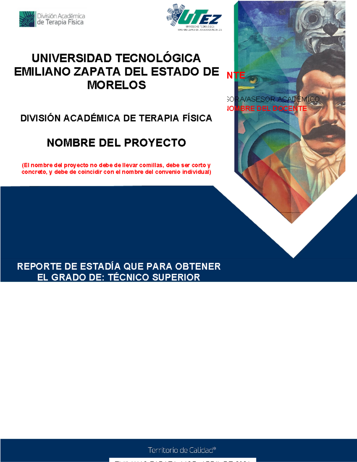 Portada UTEZ - . PRESENTA: NOMBRE DEL ESTUDIANTE ASESORA/ASESOR ...