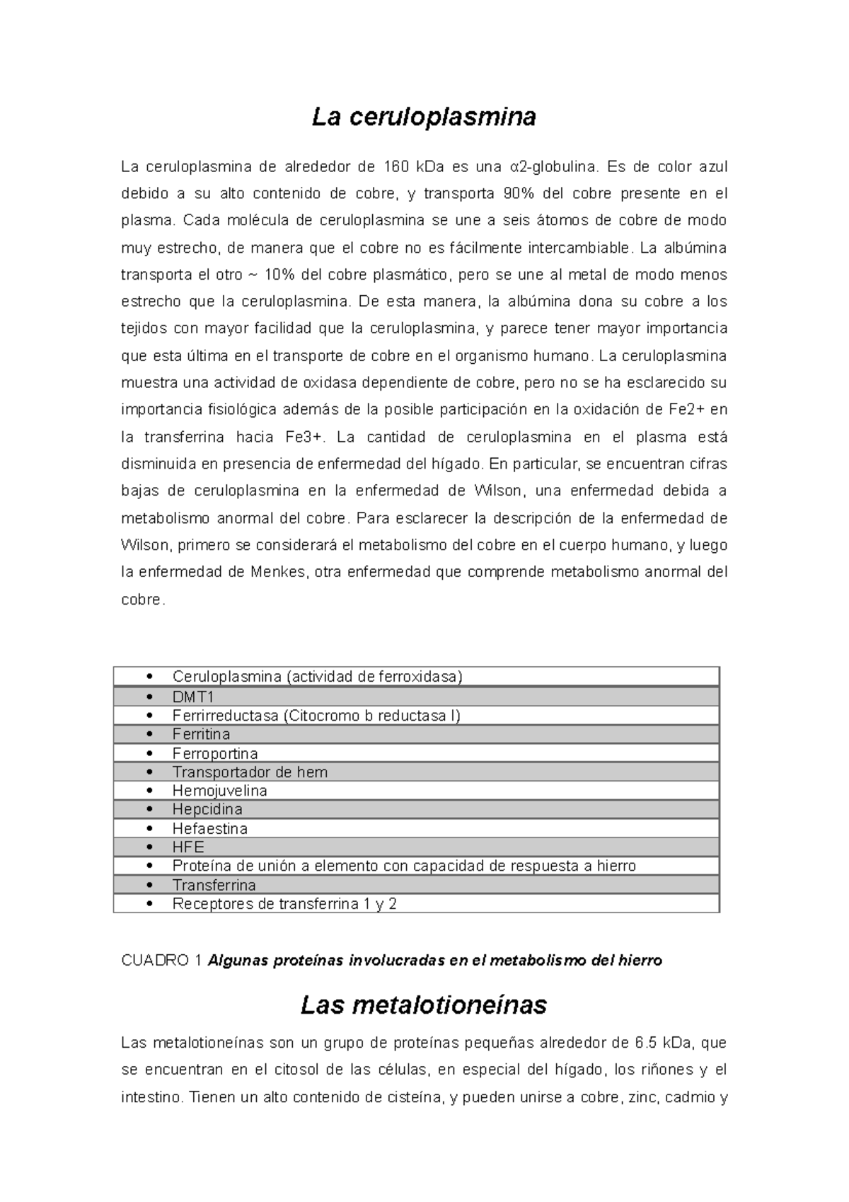 Proteínas Plasmáticas Parte 2 - La ceruloplasmina La ceruloplasmina de ...
