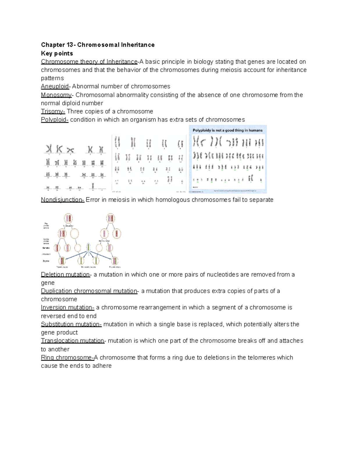 Bio Ch 13 review - overview/summary of the notes from bio 130 chapter ...
