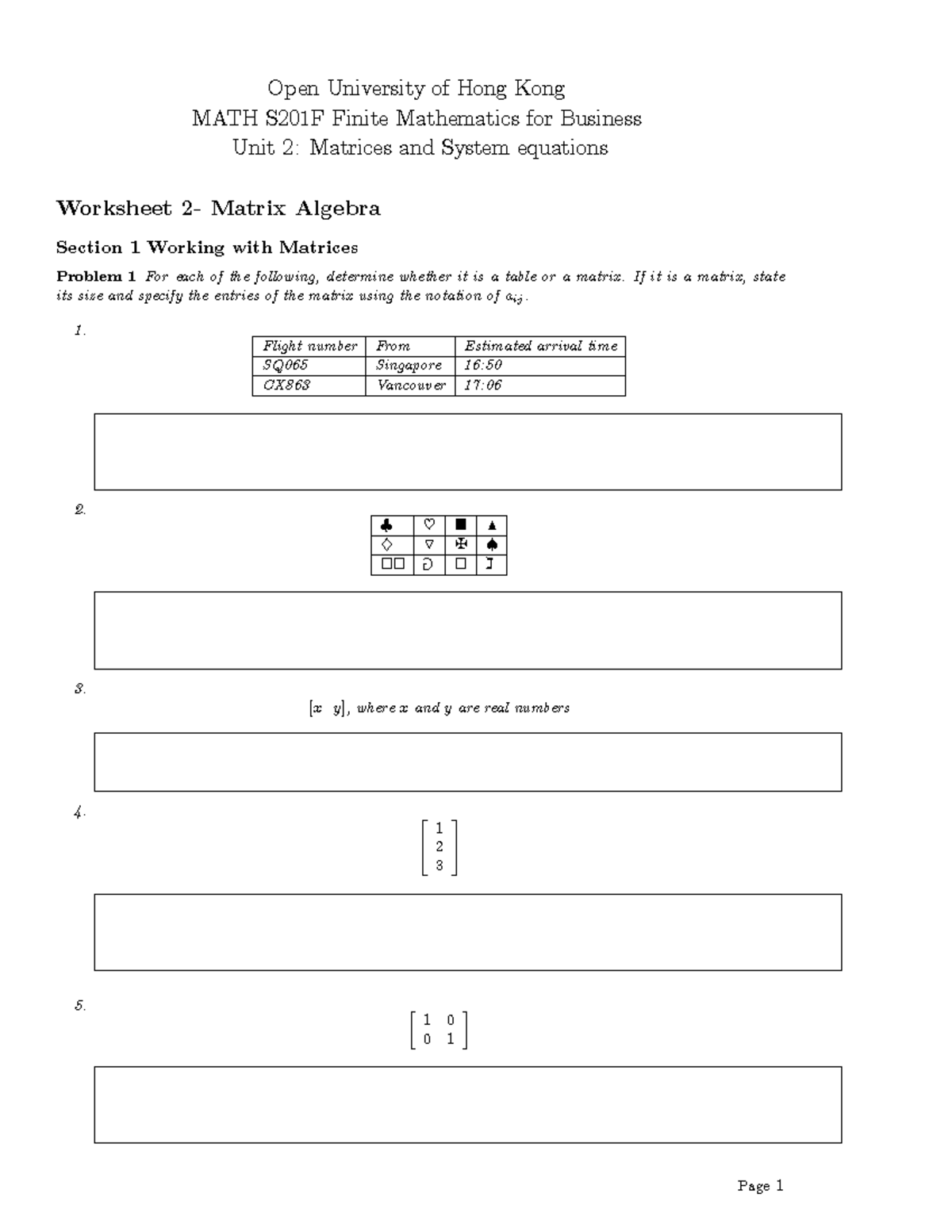 Worksheet 1-Unit 2(Matriex-and-system equ) - Open University of Hong ...