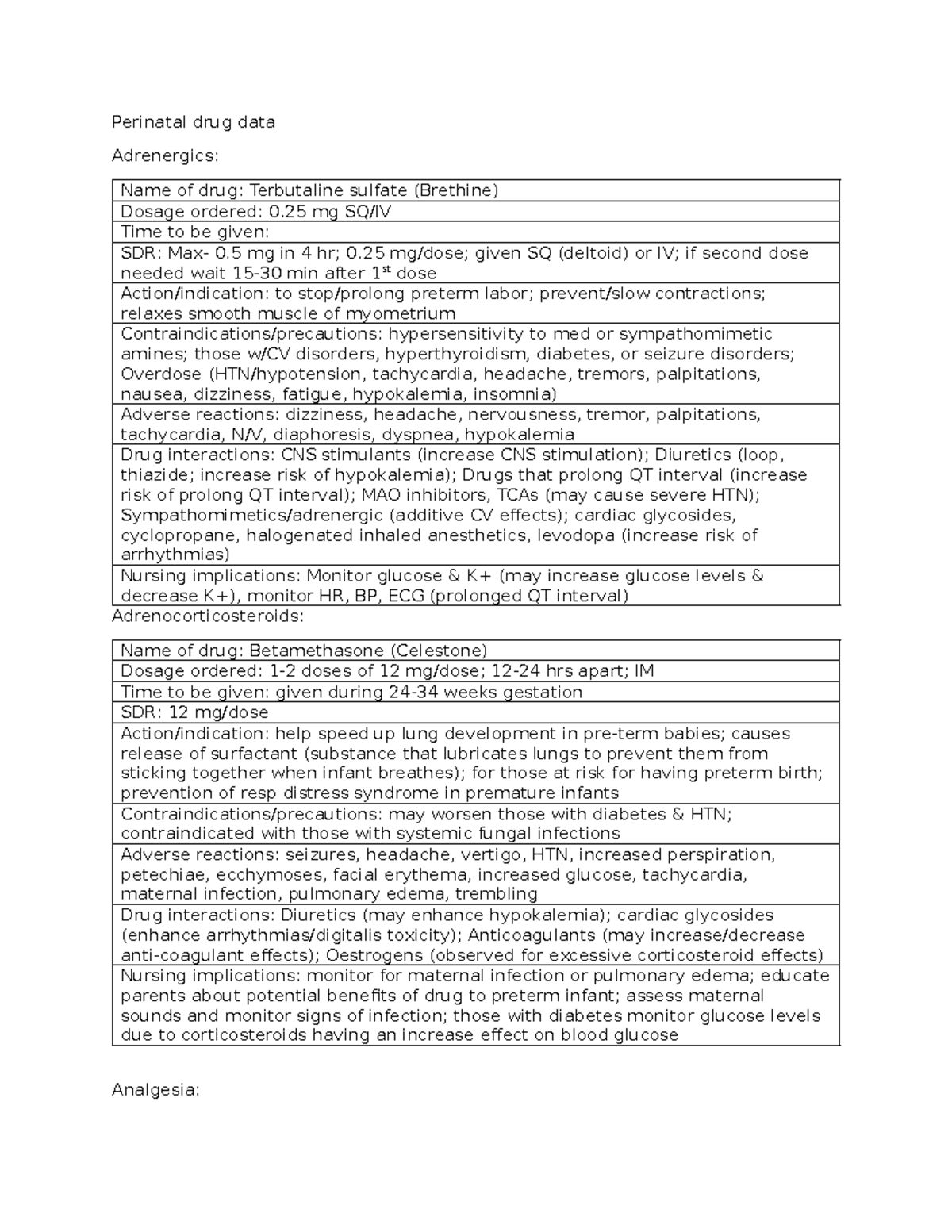 Perinatal drug data - medication info - Perinatal drug data Adrenergics ...