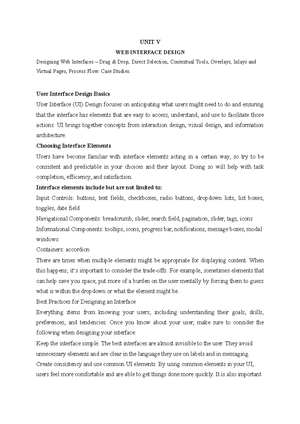 Unit V Notes Unit 5 Hci Reg 13 Unit V Web Interface Design Designing Web Interfaces Drag