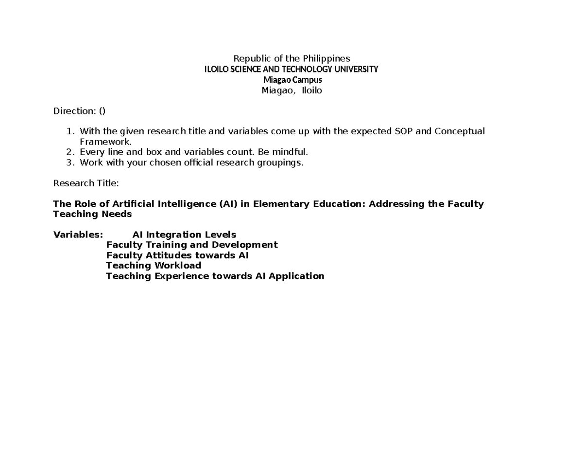 SOP and CF Making Notes - Republic of the Philippines ILOILO SCIENCE ...