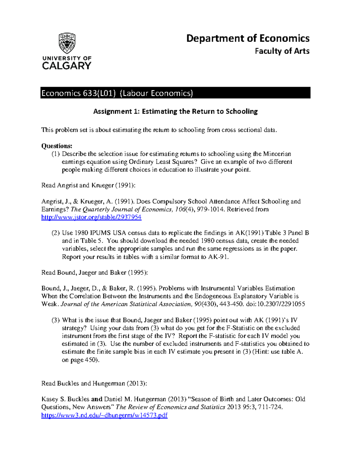 ECON633-F2019-PS1 - Assignment 1 for Labor Economics - Warning: TT: undefined function: 32 - Studocu