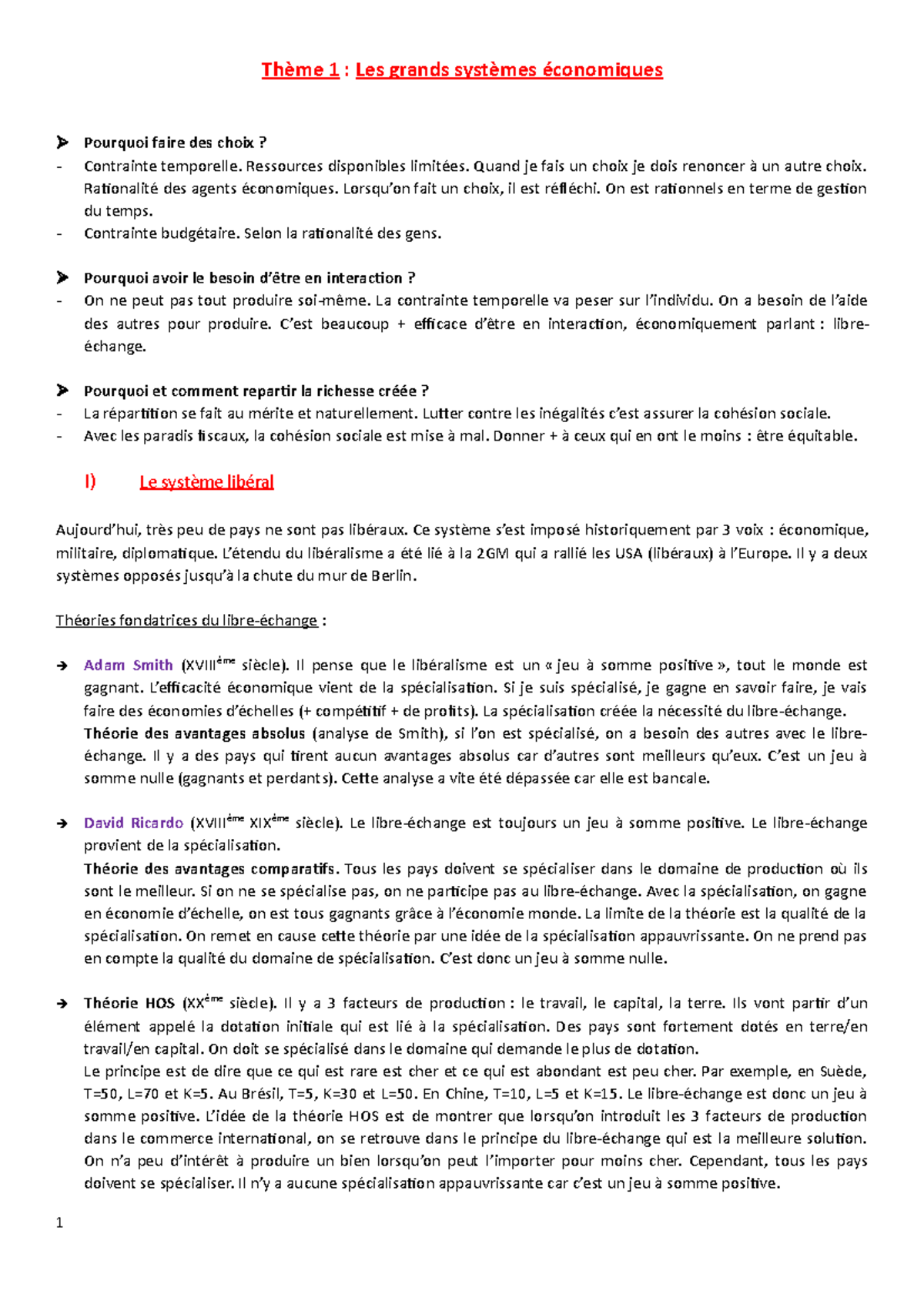 Les grands themes économiques - Thème 1 : Les grands systèmes ...