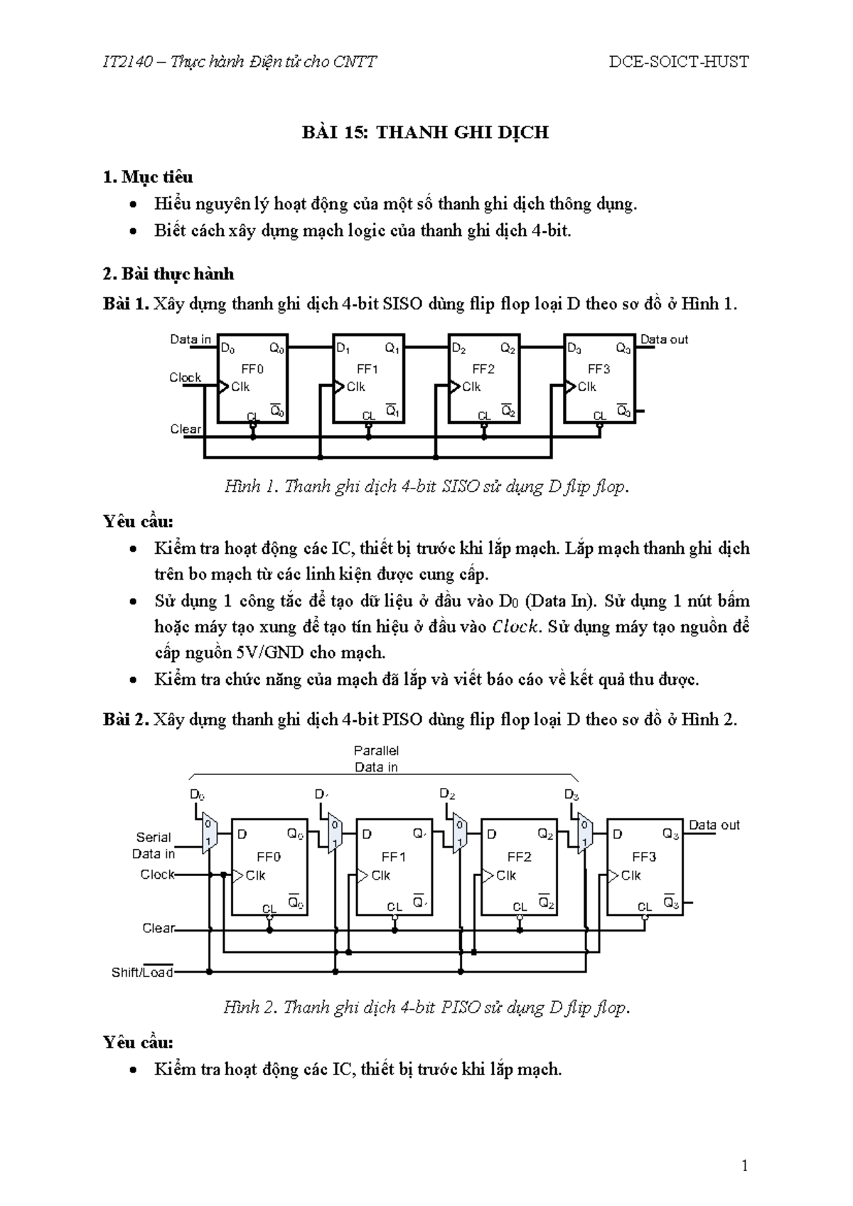 Lab 15 hand-out - lab 15 - IT2140 – Thực hành Điện tử cho CNTT DCE-SOICT-HUST 1 BÀI 15 : THANH ...