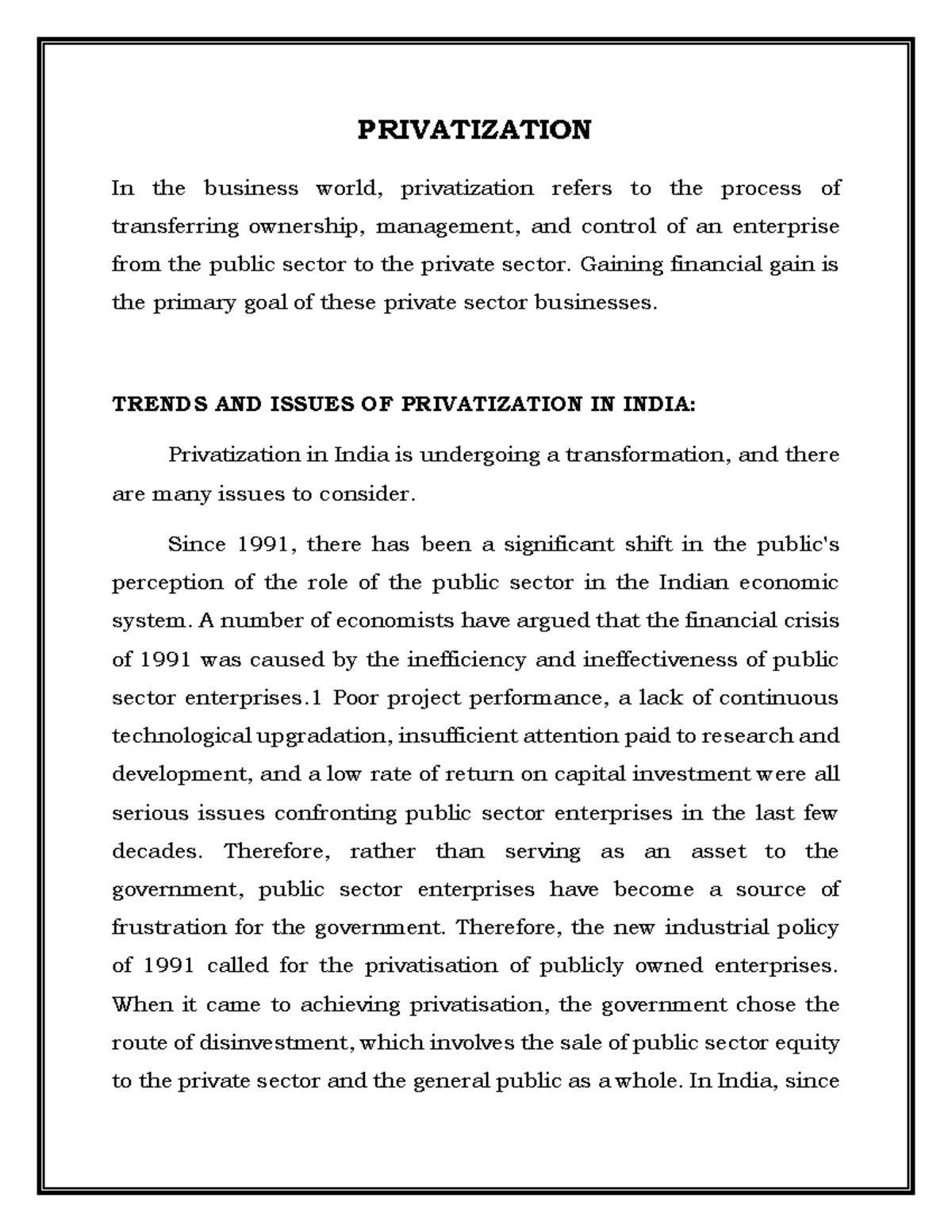 Privatization - Lecture notes 2 - Business Environment - Studocu