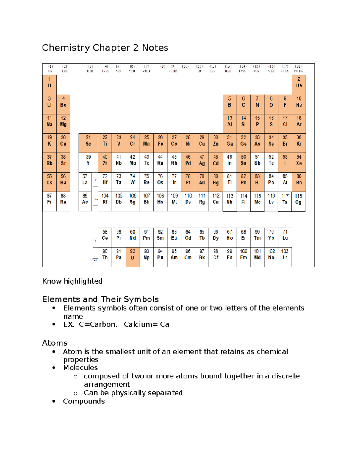 Chemistry Chapter 2 Notes - Chemistry Chapter 2 Notes Know highlighted ...