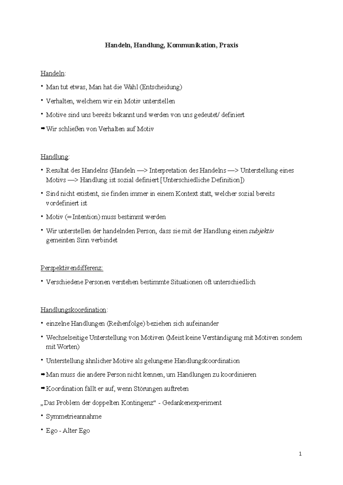 Handeln, Handlung, Kommunikation - Studocu