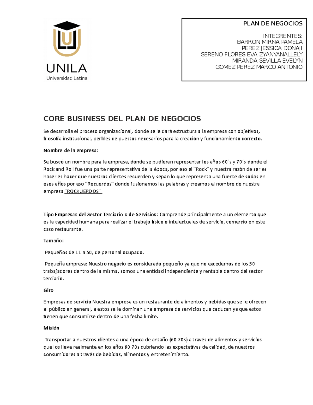 CORE Business - Negocios - CORE BUSINESS DEL PLAN DE NEGOCIOS Se ...