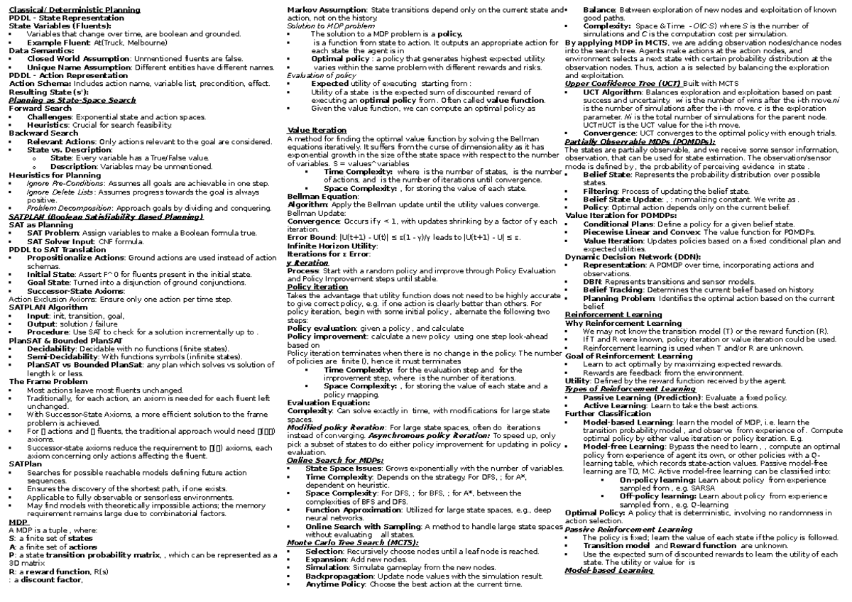 Cheat sheet finals - one page CS4246 - Classical/ Deterministic ...
