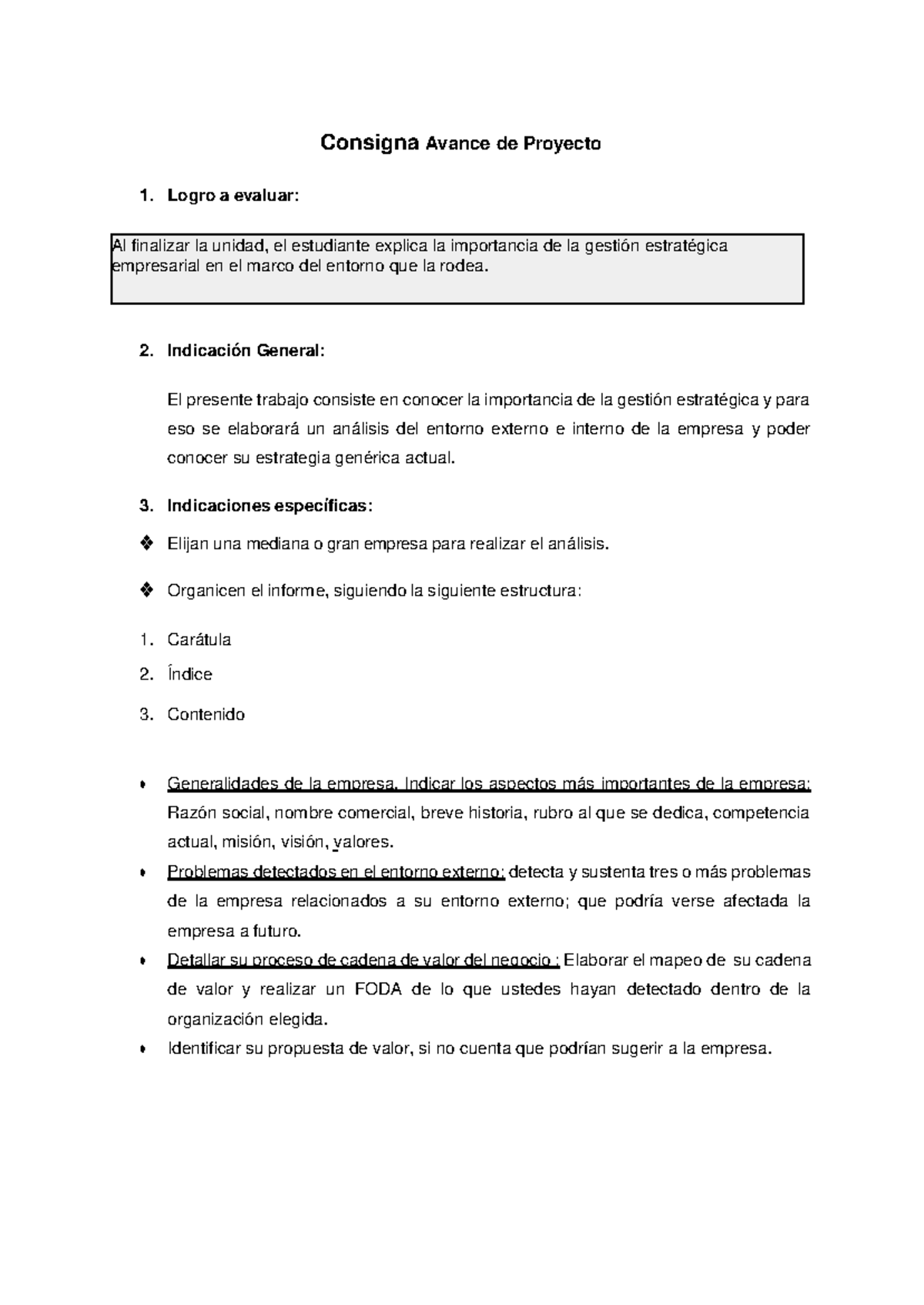 Avance DE Proyecto Final 1 - Consigna Avance de Proyecto Logro a evaluar: Indicación General: El ...