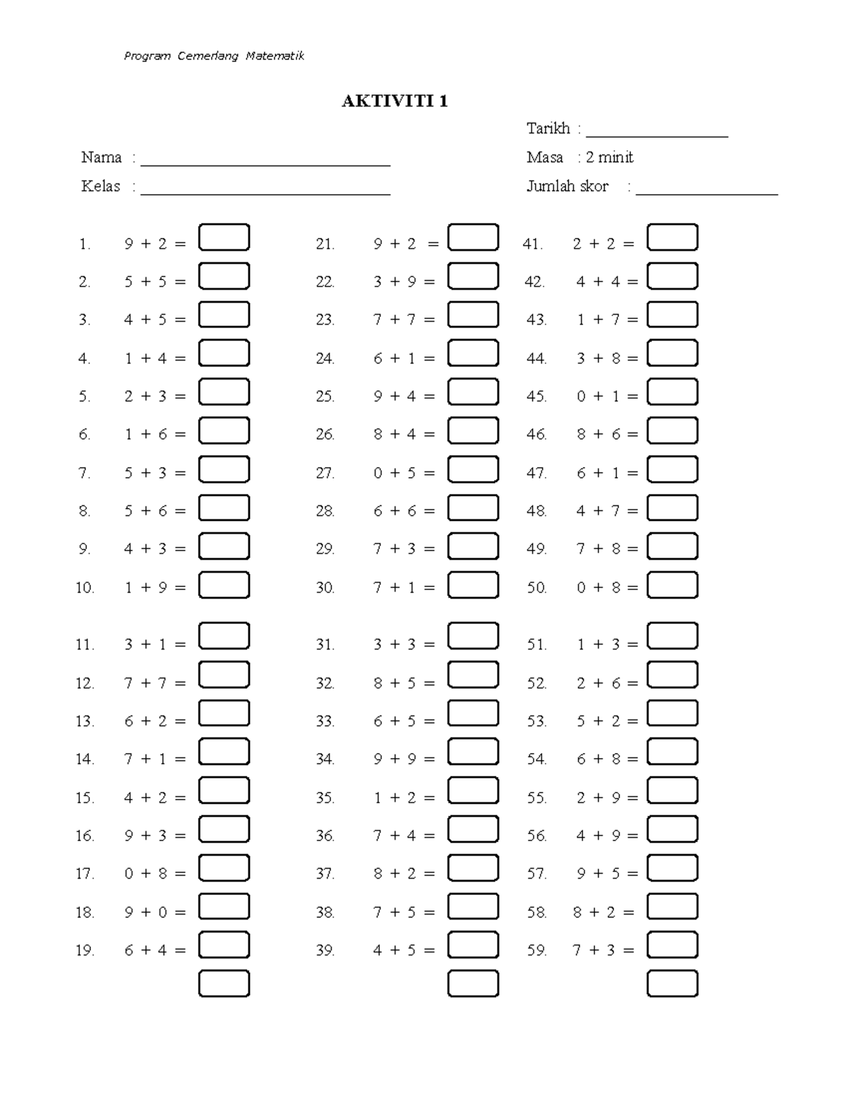 Latih Tubi Soalan Latihan Matematik Tahun 5 Cuti Bulan Mac 1 - 1. 9 + 2 = 21. 9 + 2 = 41. 2 + 2 ...