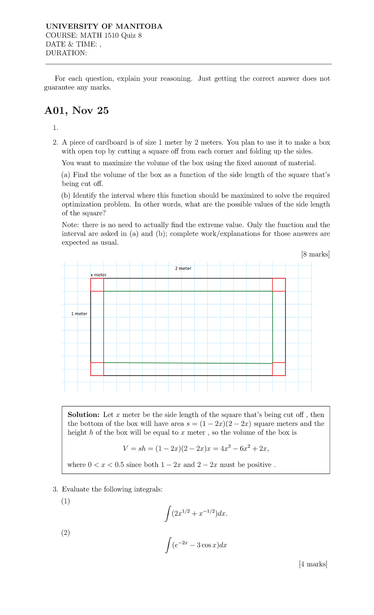 MATH 1510 Quiz 8 Solution - COURSE: MATH 1510 Quiz 8 DATE & TIME ...