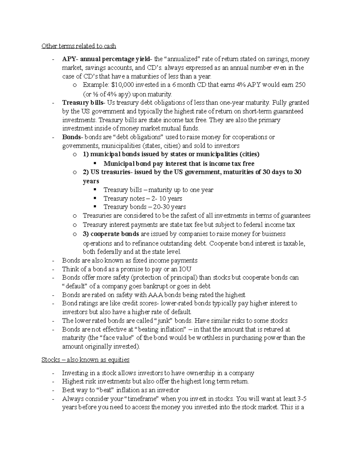 Stocks and bonds - Lecture notes in Personal Finance by Professor Paul ...