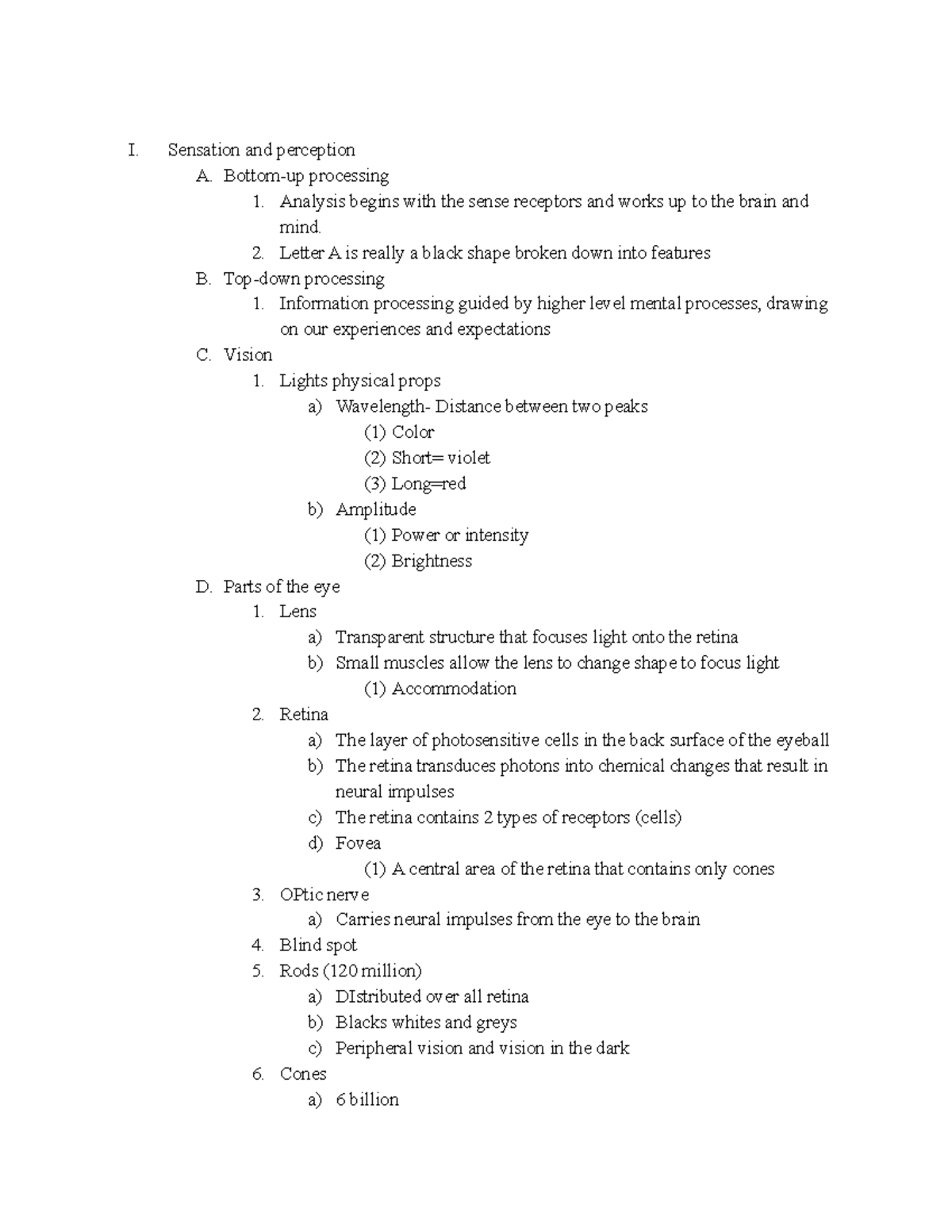 Psych Chap 6 7 8 9 - Professor Richard Pak - I. Sensation and ...