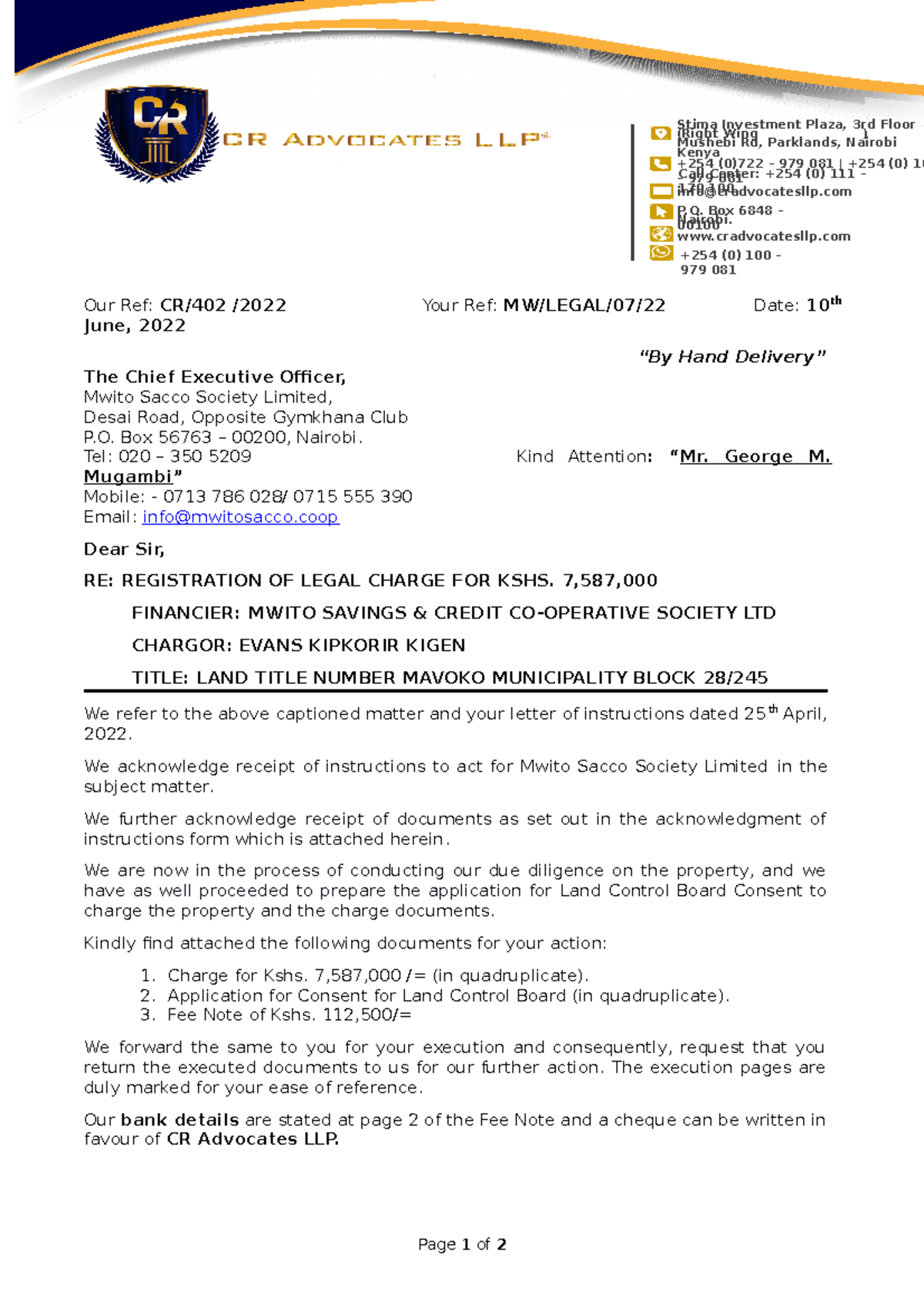 1. Acknowledgement of Instructions - Evans Kipkorir Kigen - Copy - Our ...