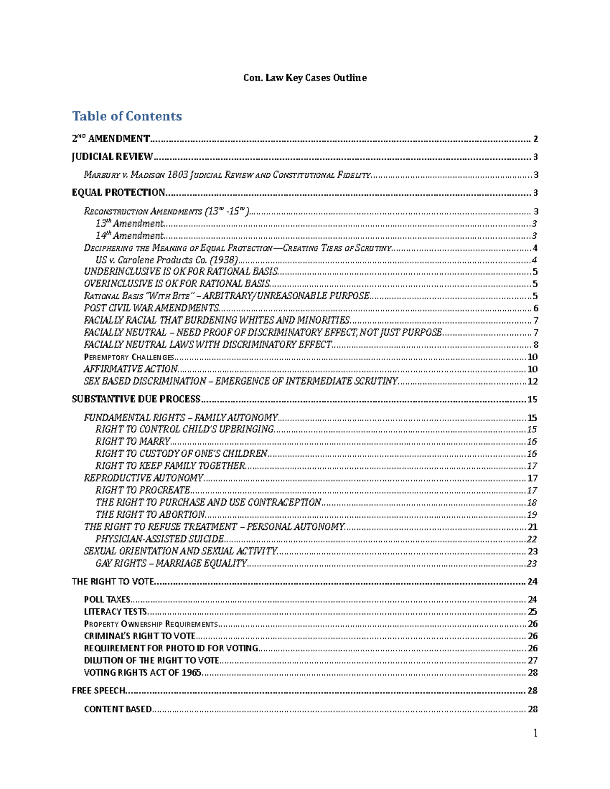 Con Law Outline - Con. Law Key Cases Outline ND AMENDMENT District of ...