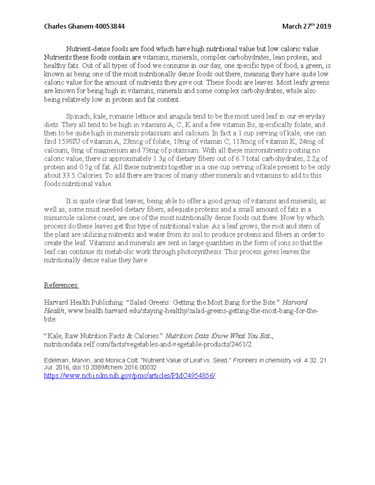 BIOL 203- Assignment 4 - Charles Ghanem 40053844 March 27th 2019 ...