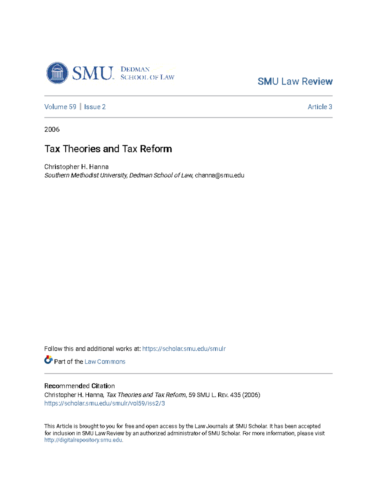 Tax Theories and Tax Reform - SMU Law Review SMU Law Review Volume 59 ...