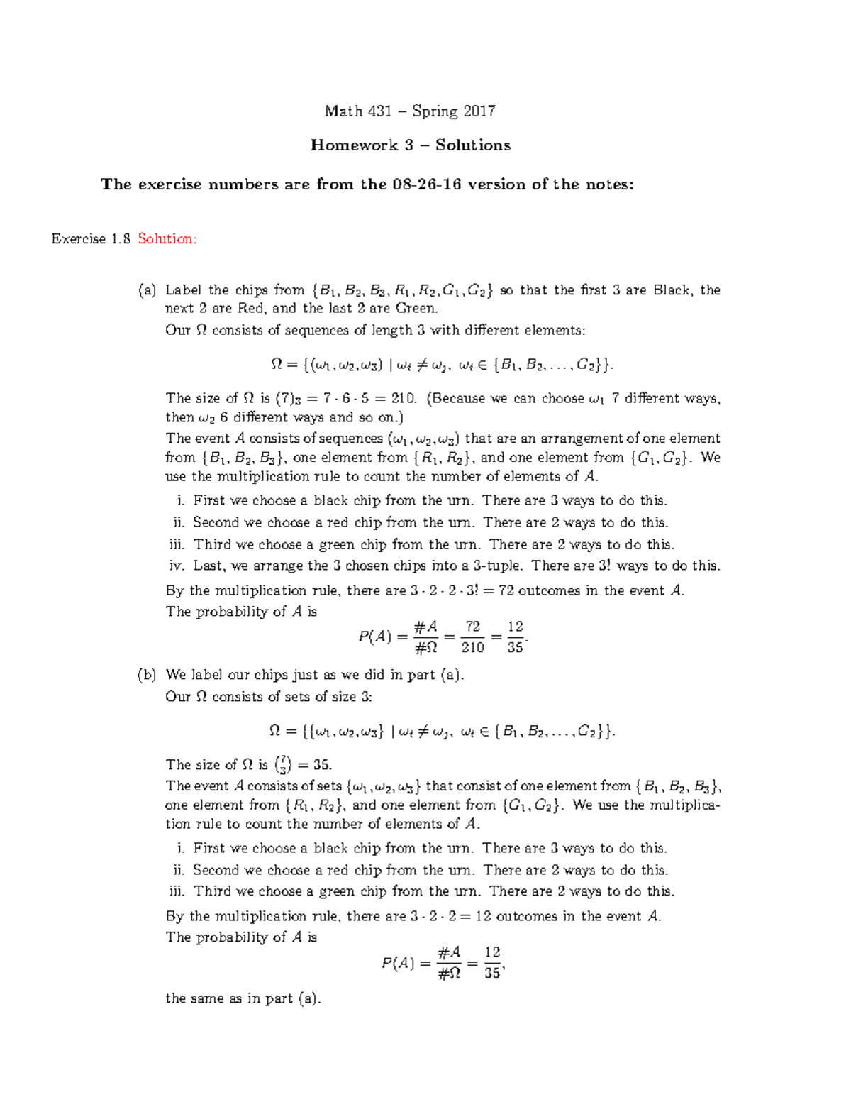 Math 431 03 solutions - Math 431 – Spring 2017 Homework 3 – Solutions The exercise numbers are ...