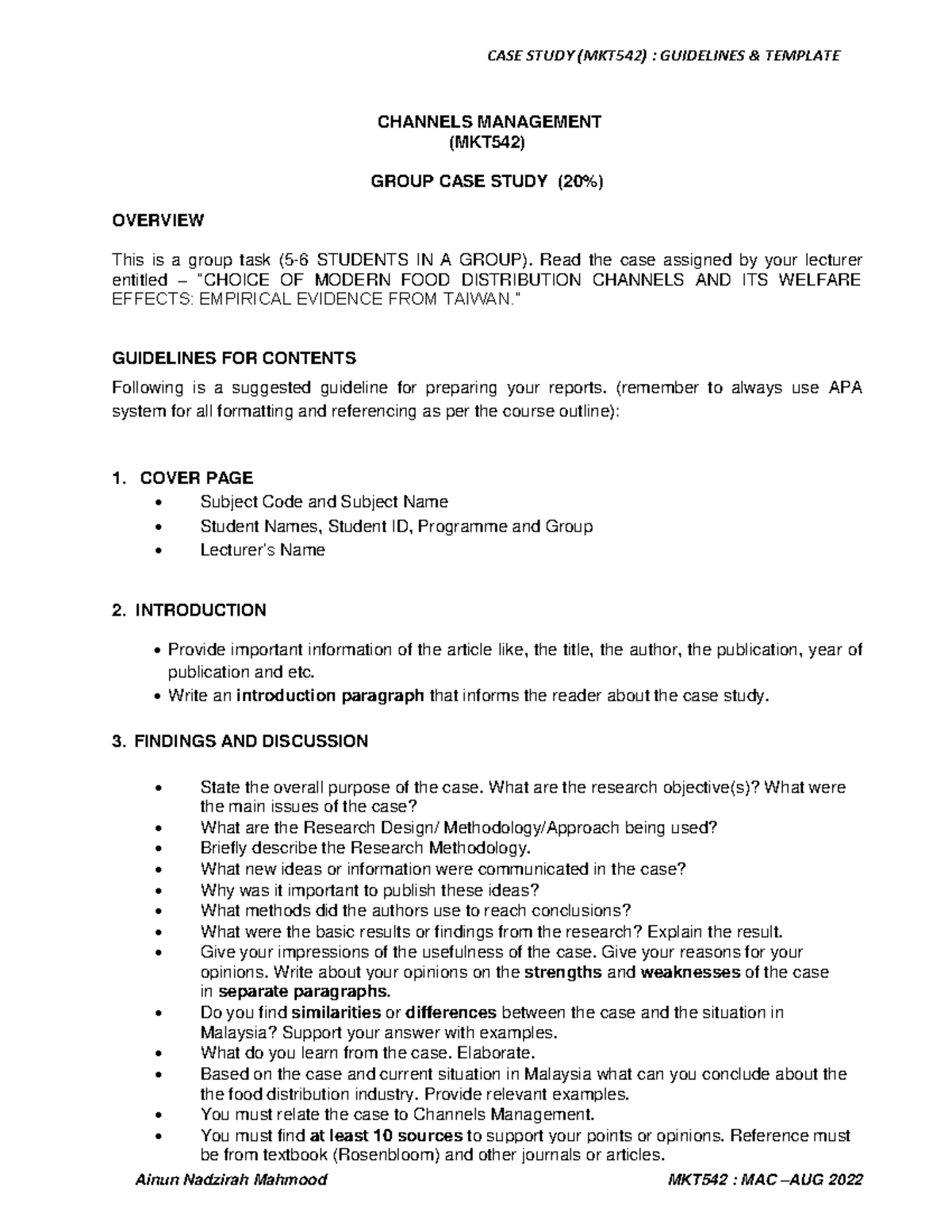 MKT542 CASE Study Guidelines OCT 2021 - FEB 2022 - CHANNELS MANAGEMENT ...
