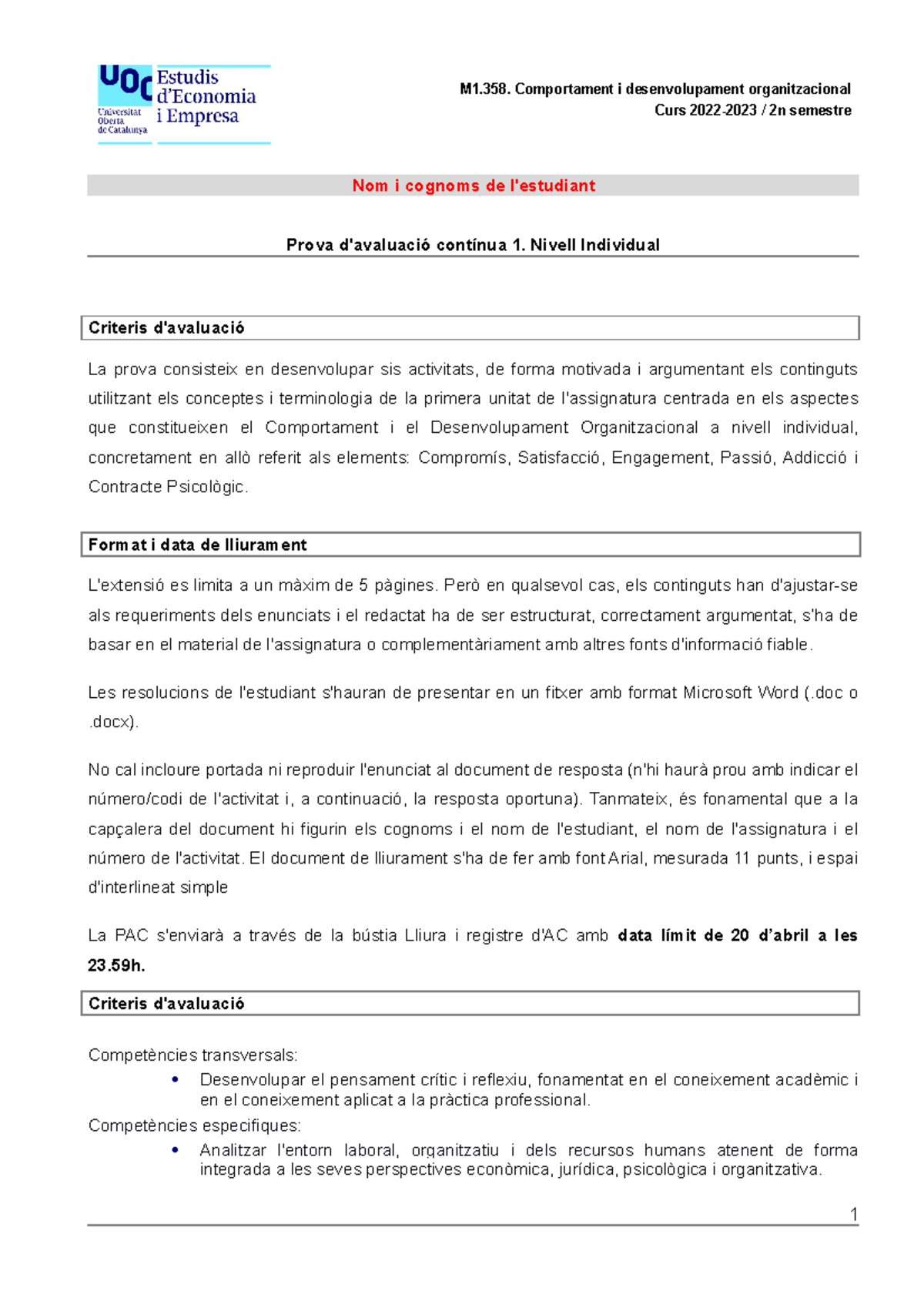 PAC1 Ci DO-2022-2023-semestre 2 - Salud y calidad de vida en el trabajo - UOC - Studocu