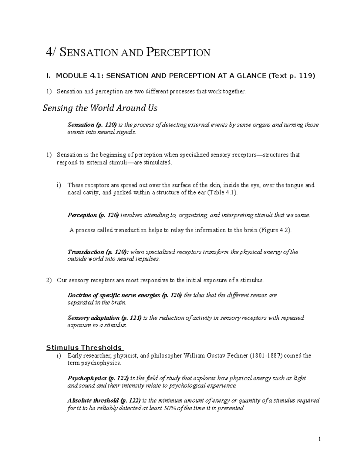 Psychnotes chapter 4 and 8 - 4/ SENSATION AND PERCEPTION I. MODULE 4 ...