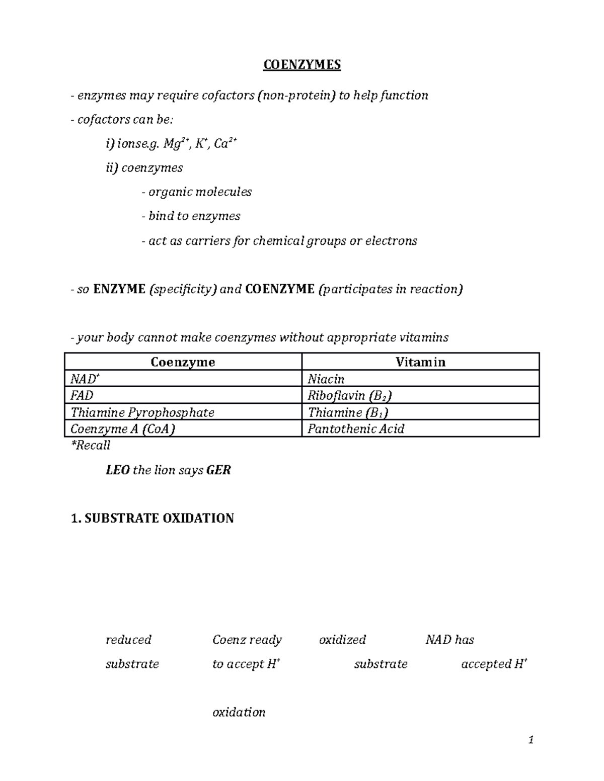 7. IB Bio 12 Coenzymes Notes - COENZYMES enzymes may require cofactors ...
