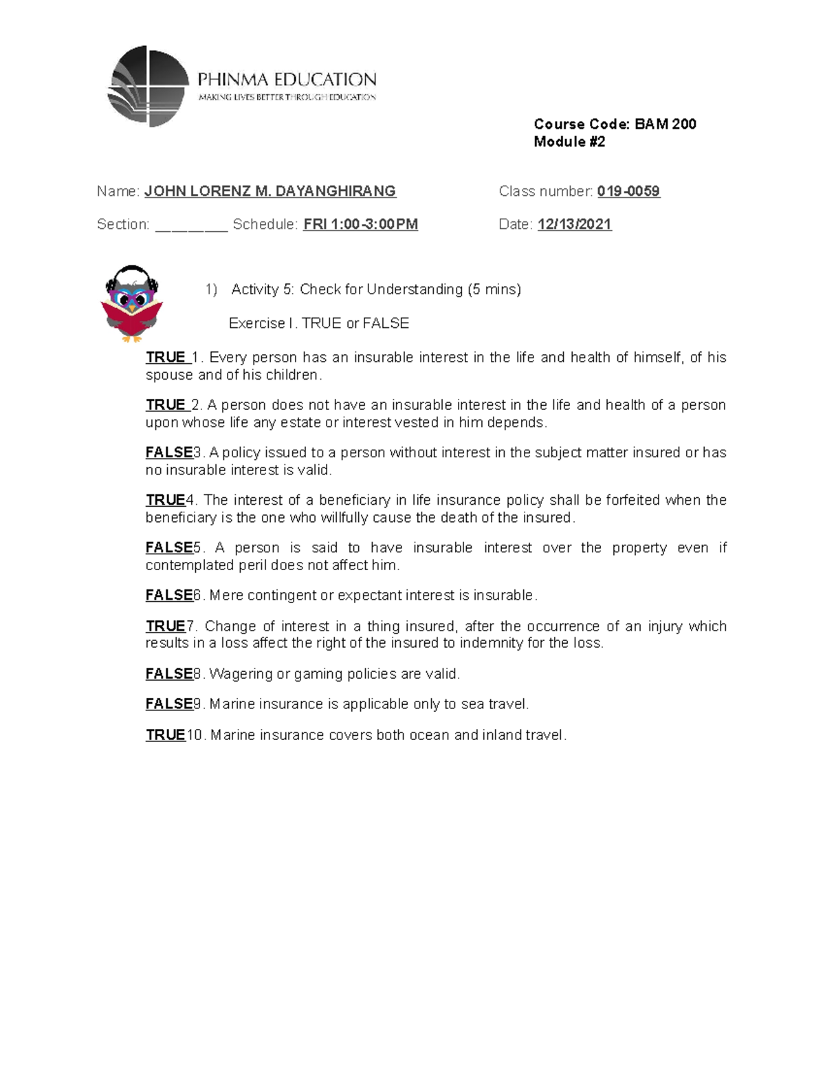 BAM 200 Module 2 Answer - Course Code: BAM 200 Module # Name: JOHN ...