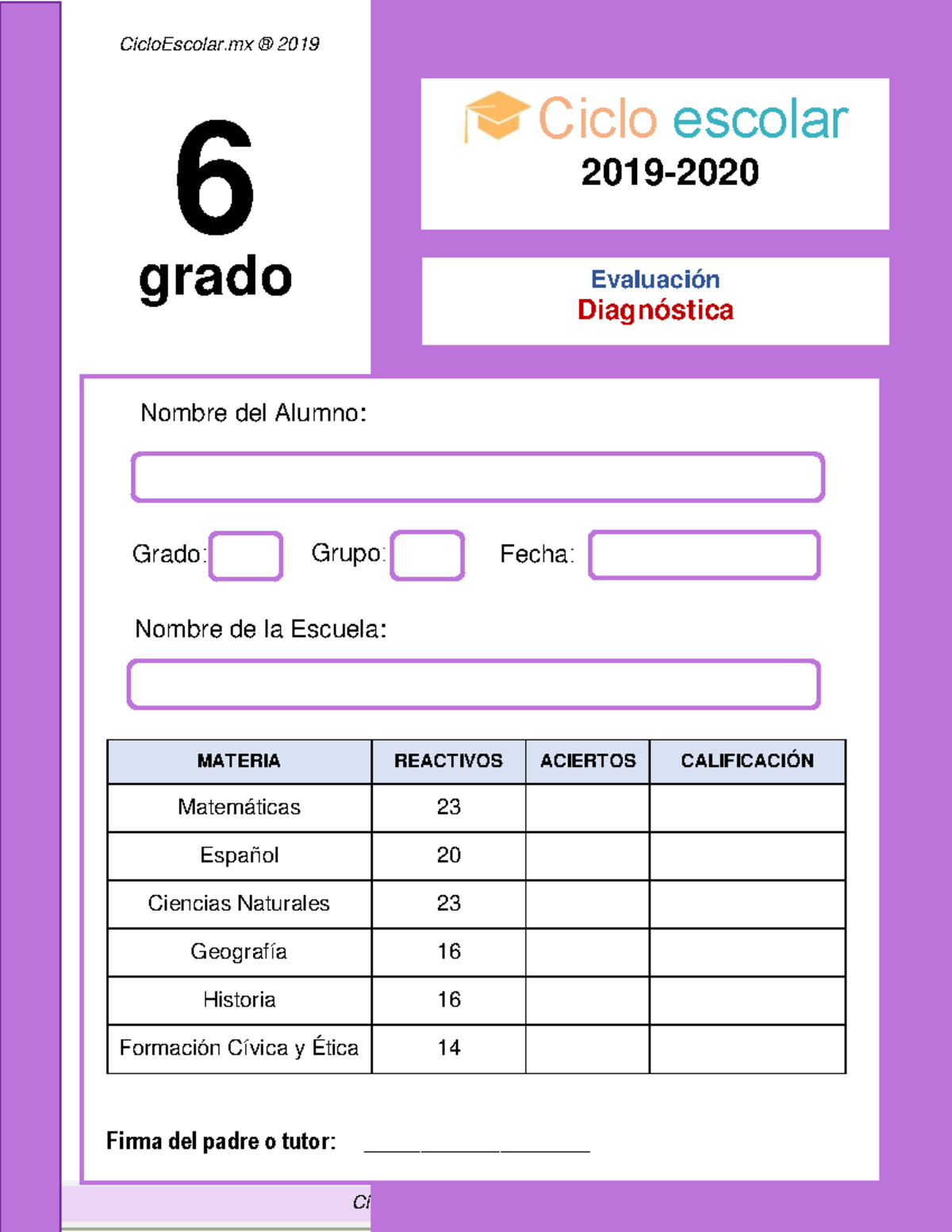 Examen Diagnóstico Sexto Grado 2019 2020 Lee Con Atención El 4782