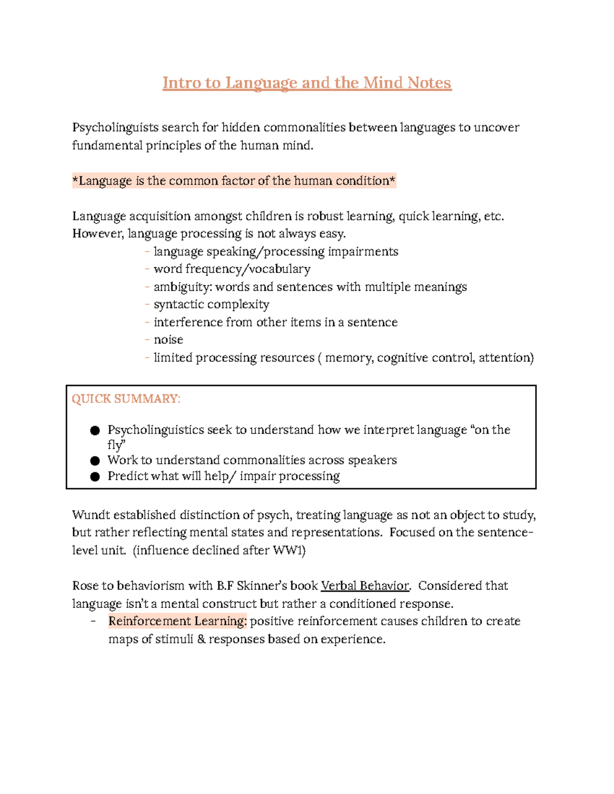 (1) Int. Language and the Mind Notes - Intro to Language and the Mind ...