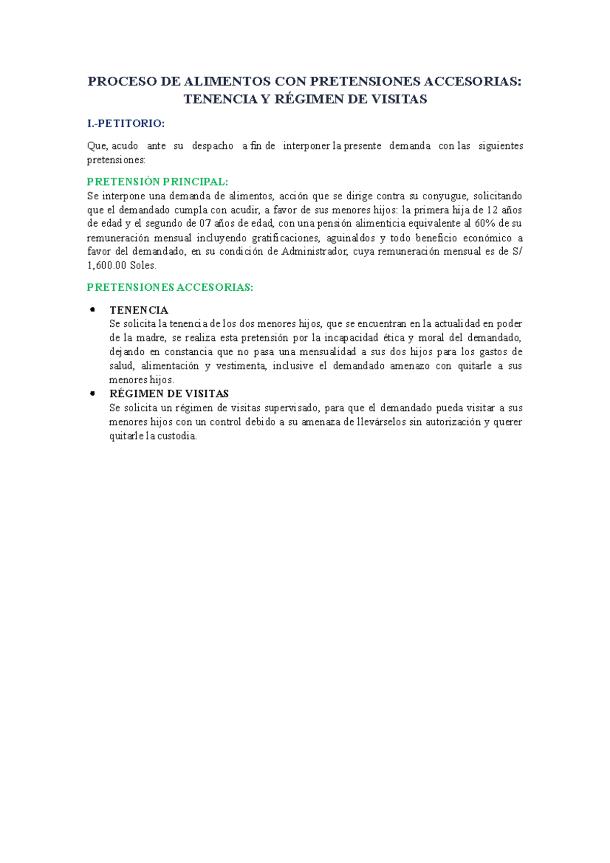 Proceso DE Alimentos CON Pretensiones Accesorias - PROCESO DE ALIMENTOS ...