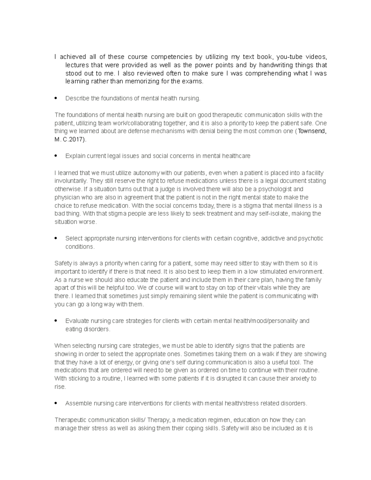 Reflection - notes from the class - I achieved all of these course ...