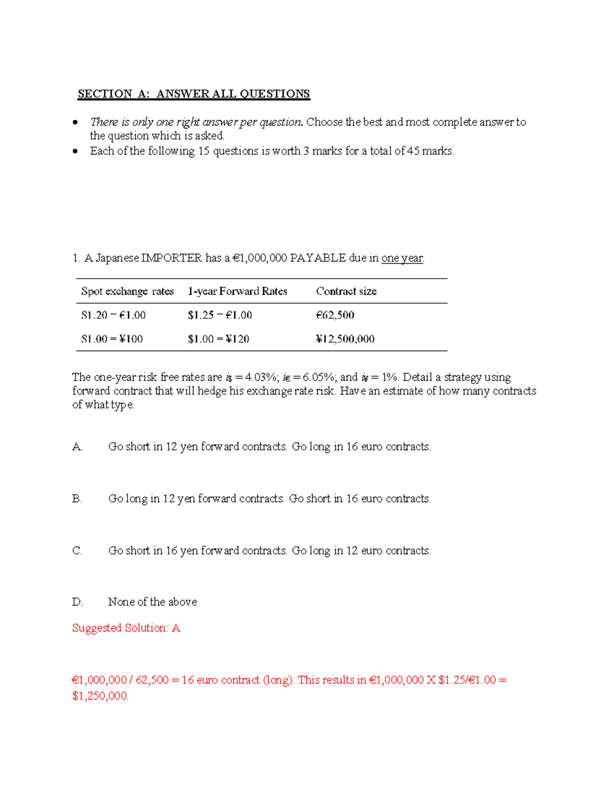 FNCE90016 mock final exam solutions - SECTION A: ANSWER ALL QUESTIONS ...