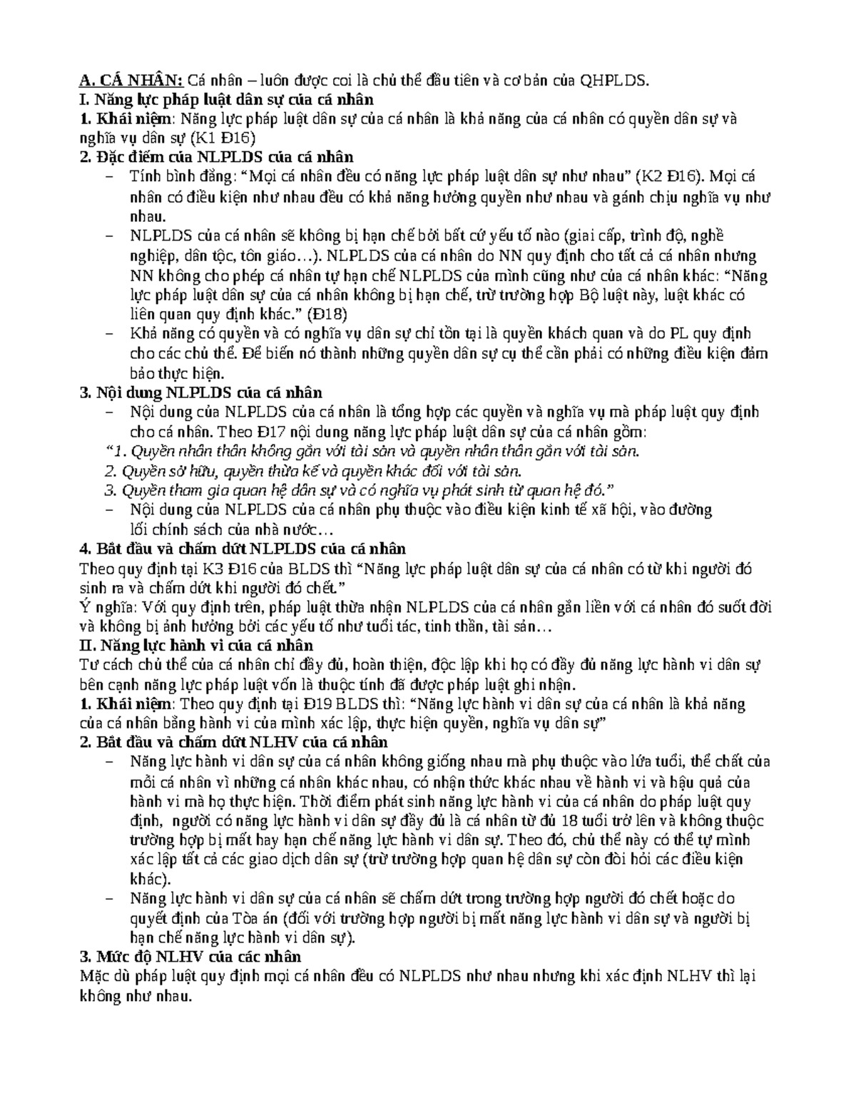 [123doc] - de-cuong-on-tap-mon-luat-dan-su-1 - A. CÁ NHÂN: Cá nhân ...