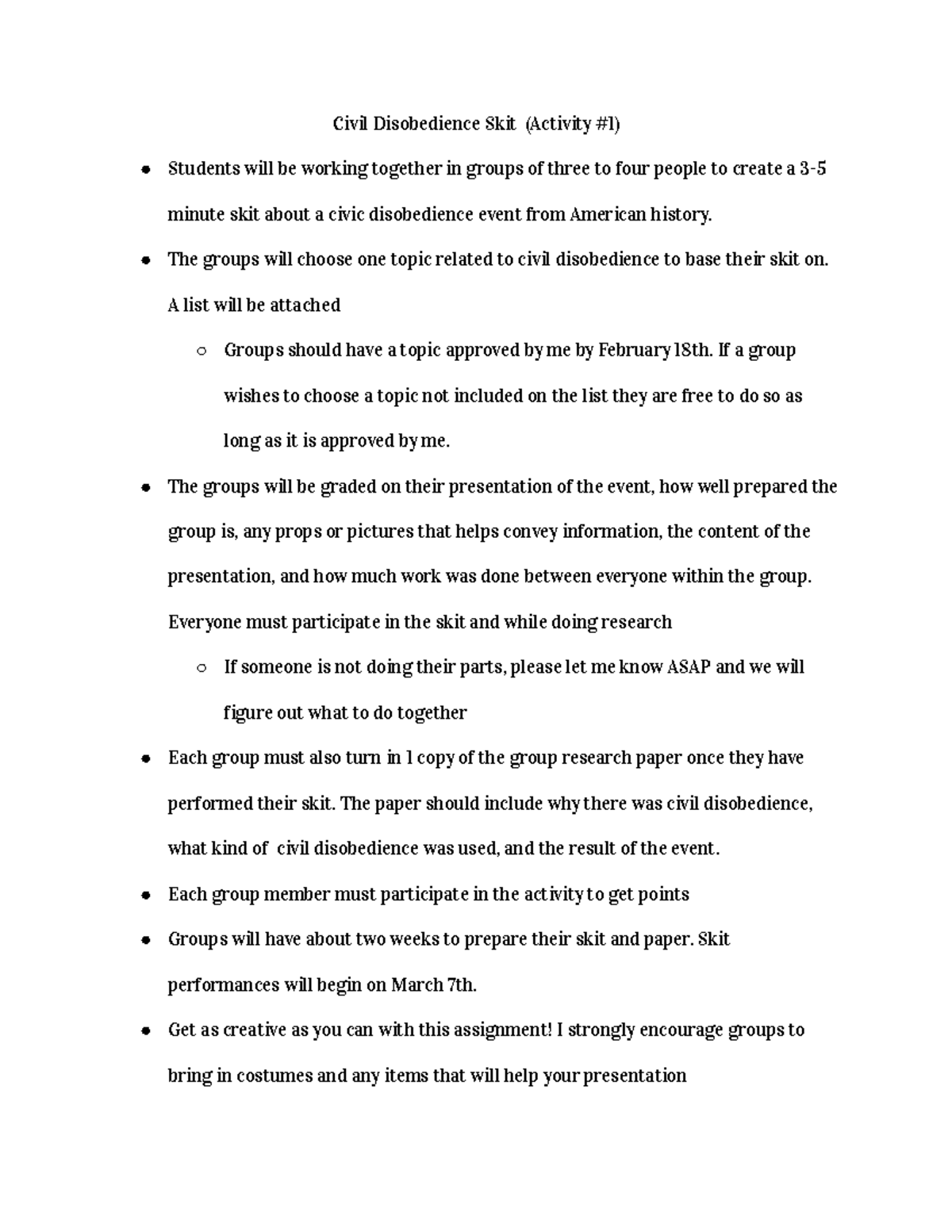 Civil Disobedience Activities - Civil Disobedience Skit (Activity #1 ...