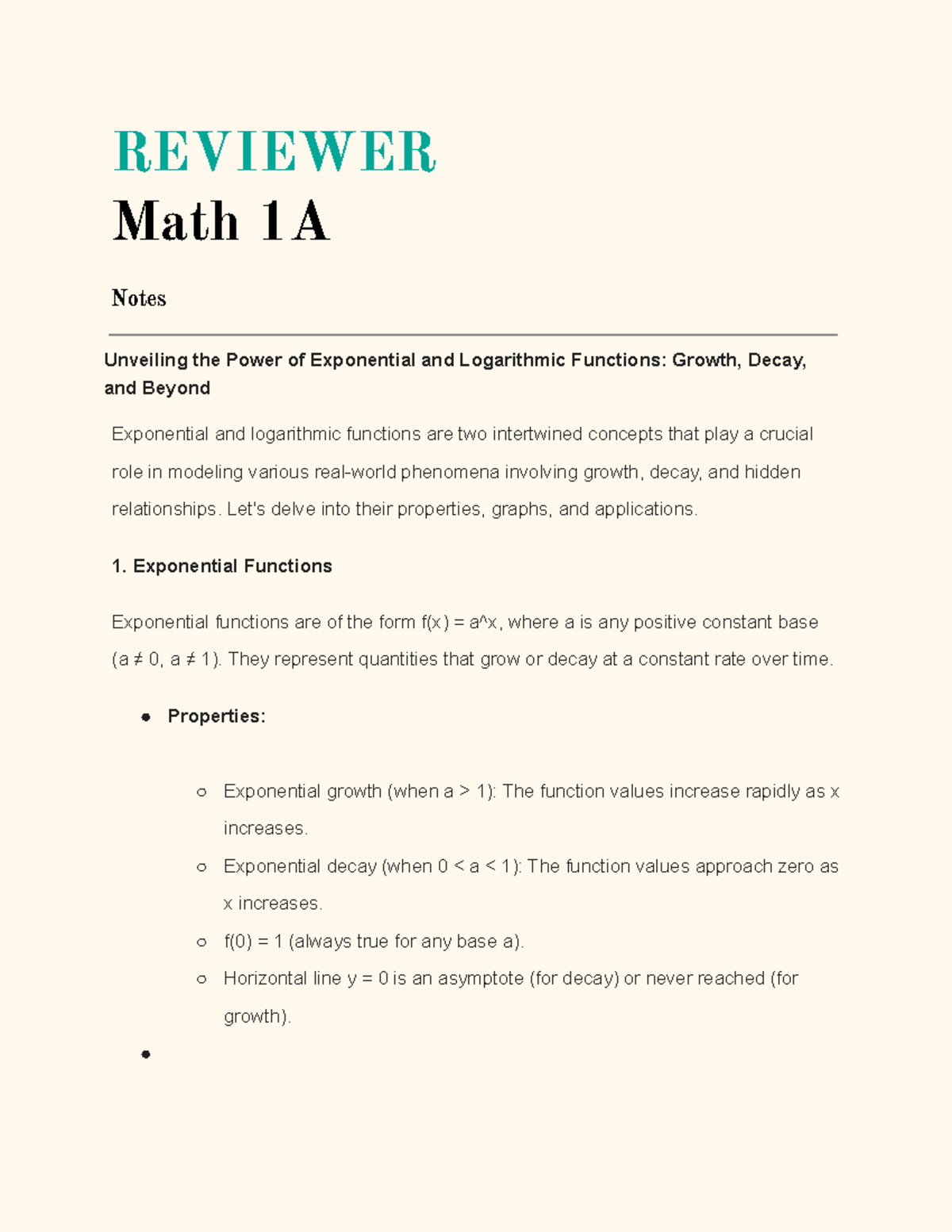 MATH 1A Notes (29) - REVIEWER Math 1A Notes Unveiling the Power of ...