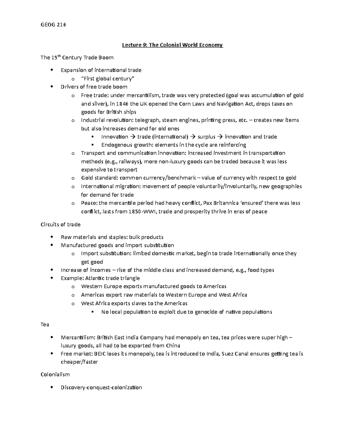 GEOG 216 Lecture 9 Notes - Geog 216 - Geography of the World Economy ...
