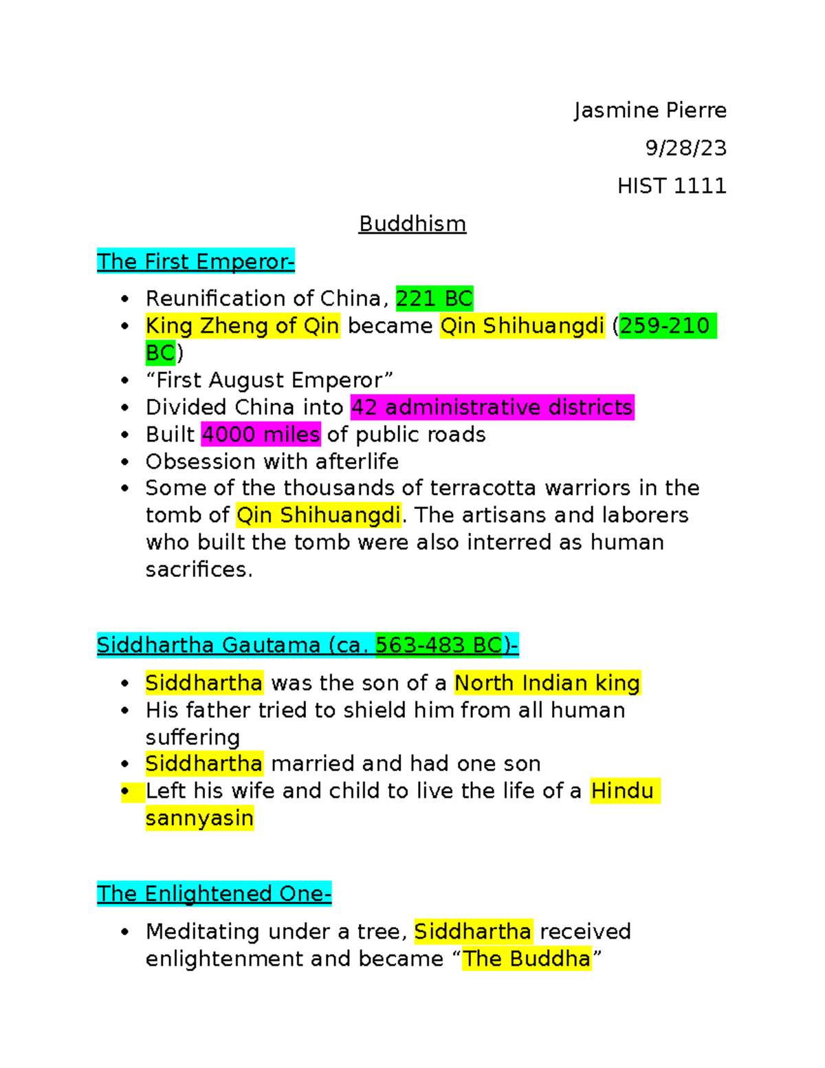 Buddhism - Week 7 - Jasmine Pierre 9/28/ HIST 1111 Buddhism The First ...