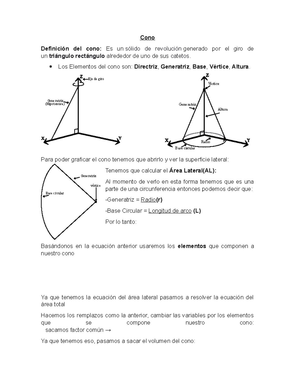 Proyecto de Gráficas - apuntes - Cono Definición del cono: Es un sólido ...