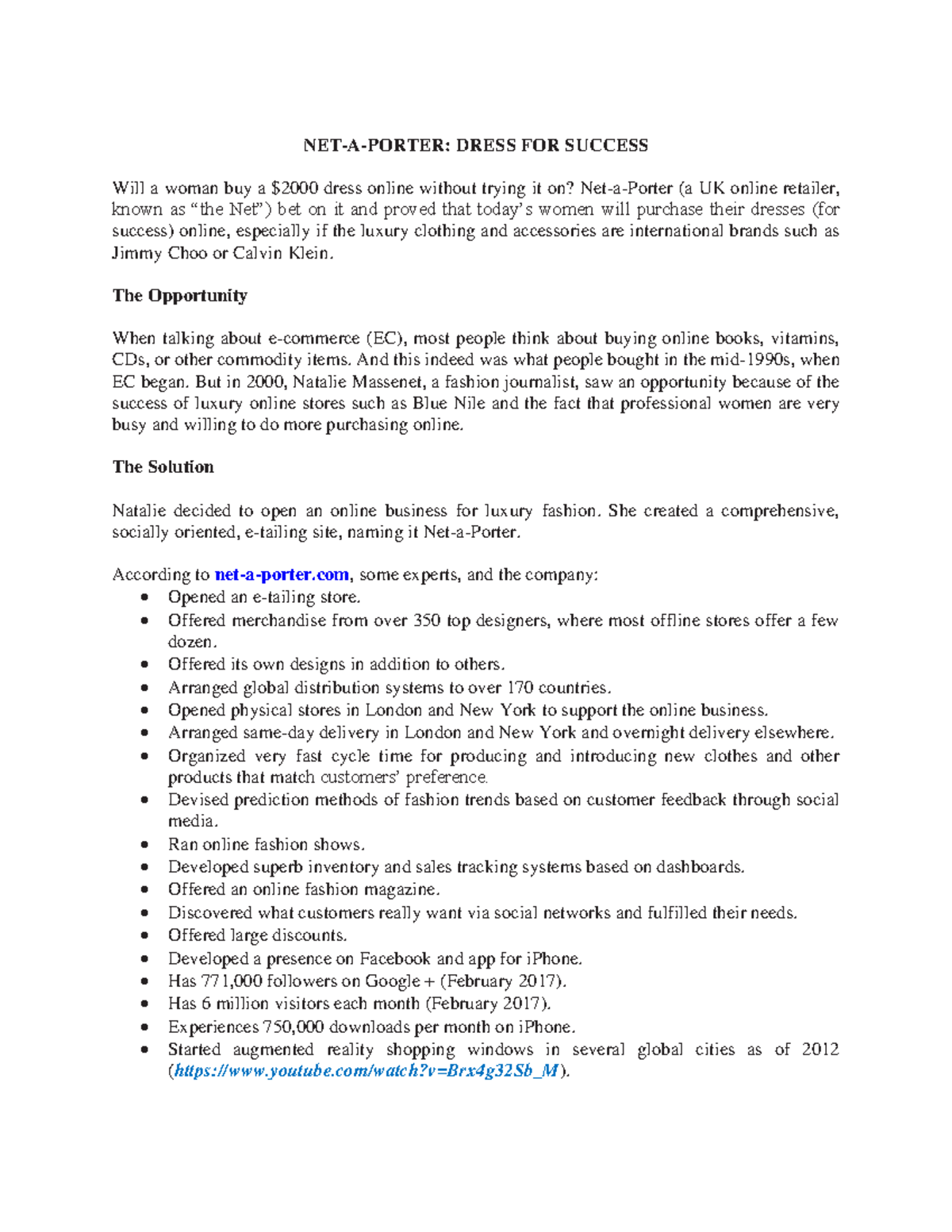 NET - A Porter Case Study - NET-A-PORTER: DRESS FOR SUCCESS Will a ...