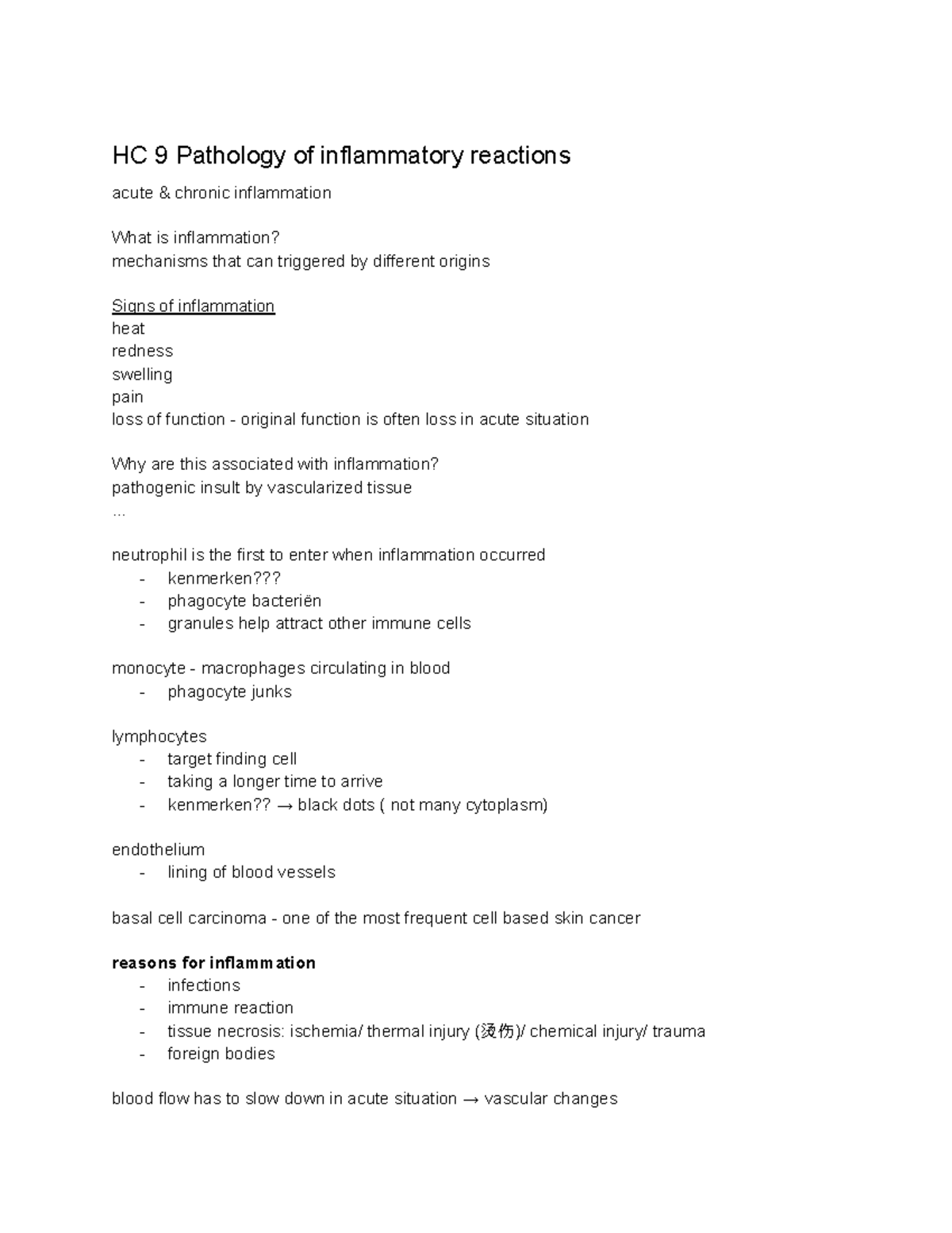 HC 9 - HC 9 Pathology of inflammatory reaction - HC 9 Pathology of ...