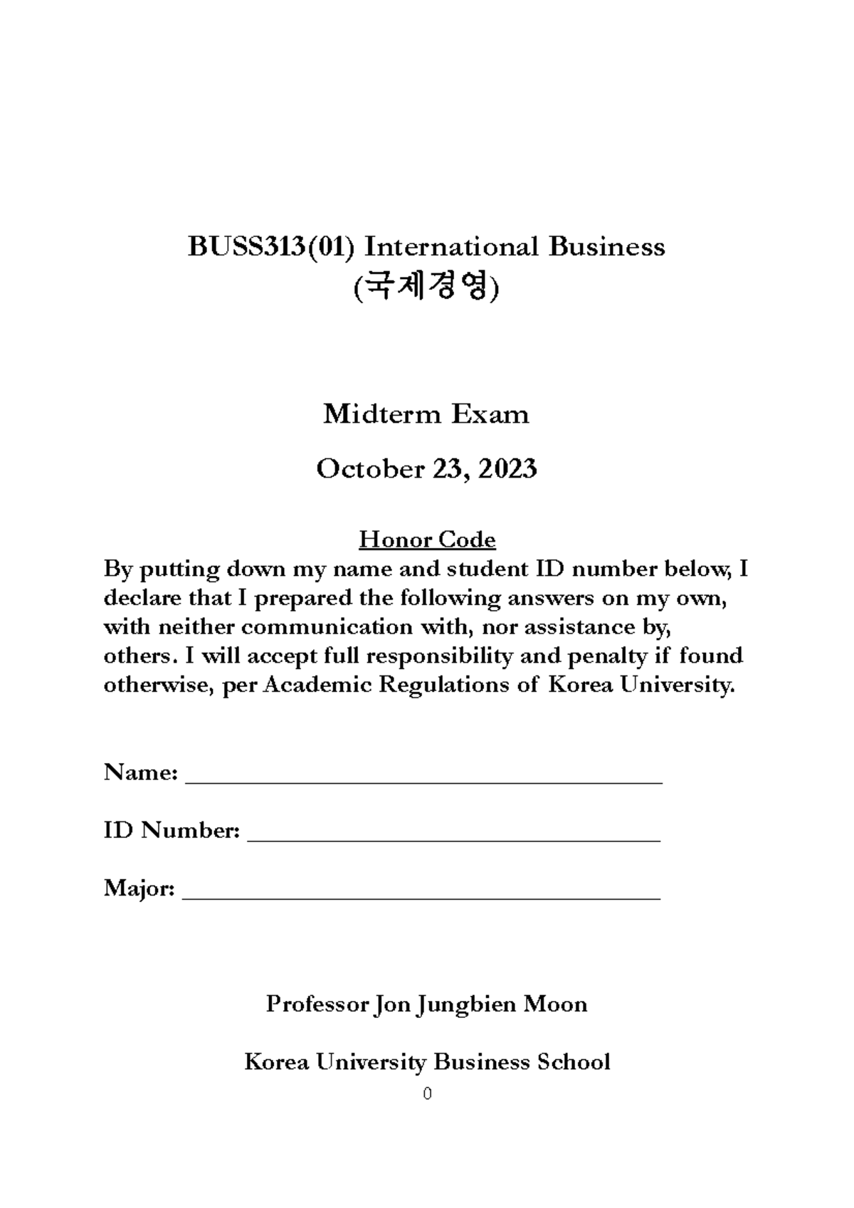 Midterm essay example - 0 BUSS313(0 1 ) International Business (국제경영 ...