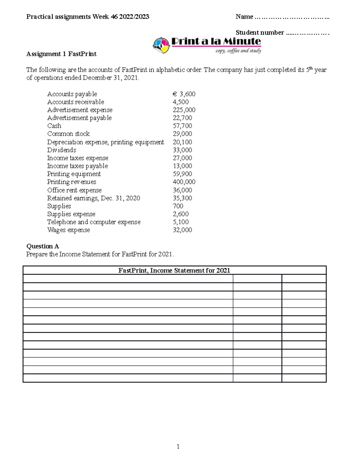 Practical week1-2022 - Practical assignments Week 46 2022/2023 Name ...