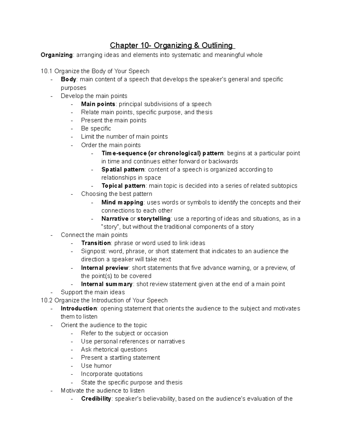 Ch. 10 notes - Chapter 10- Organizing & Outlining Organizing ...