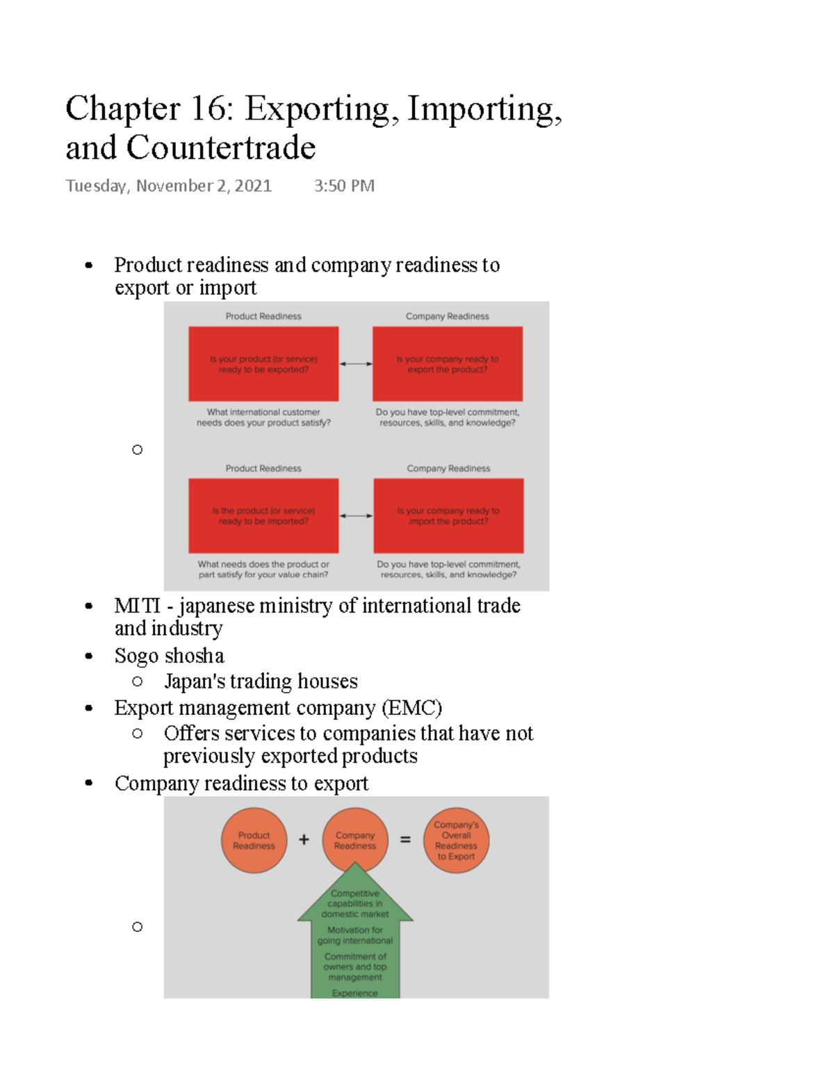 Chapter 16 Exporting, Importing, and Countertrade - Product readiness and company readiness to ...